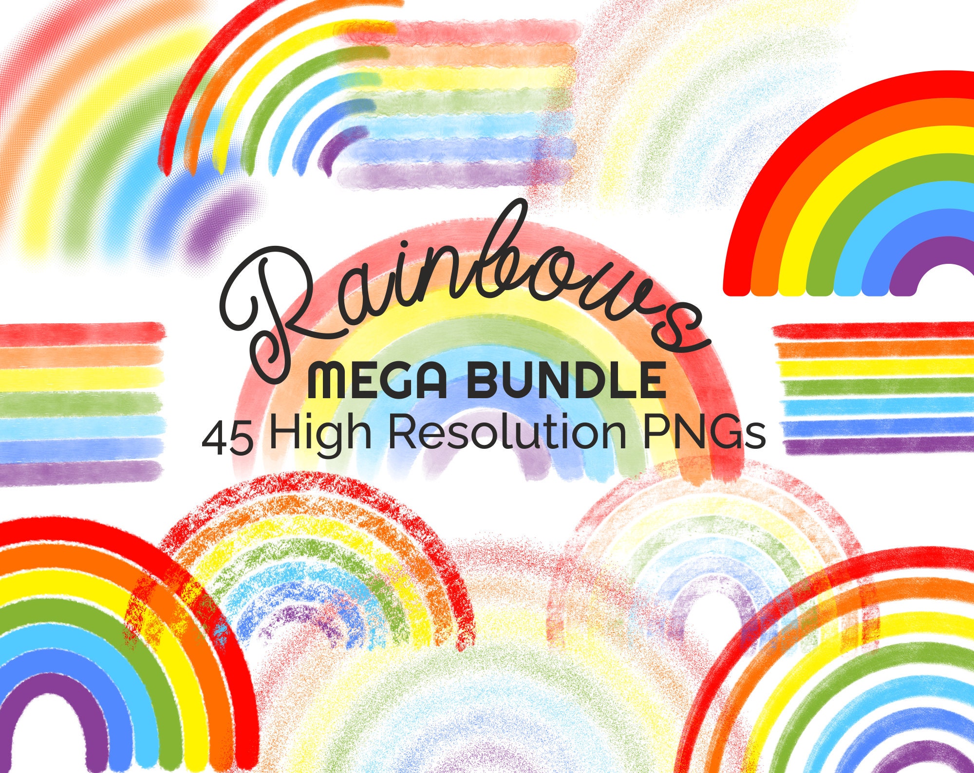 Rainbow Clipart | Watercolour Rainbows - Chalk - Pastel - Paint ...