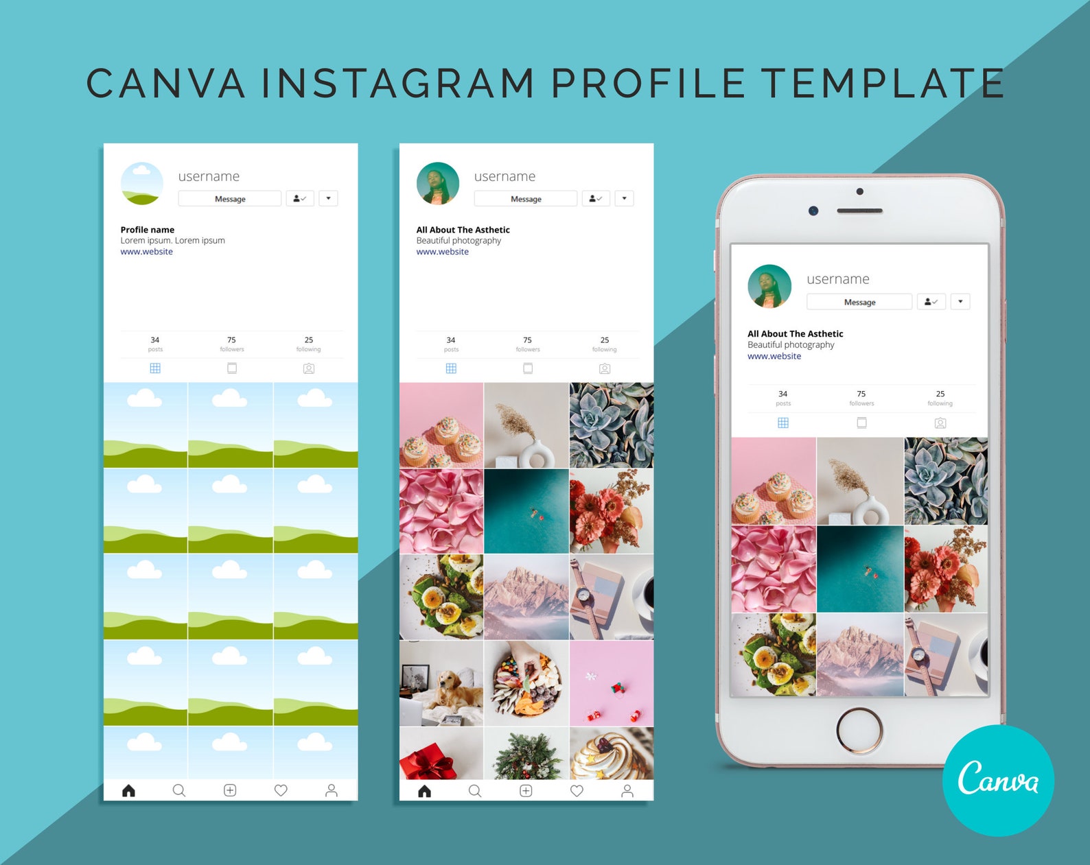 Instagram Profile Template - Editable in Canva | Digital Template ...