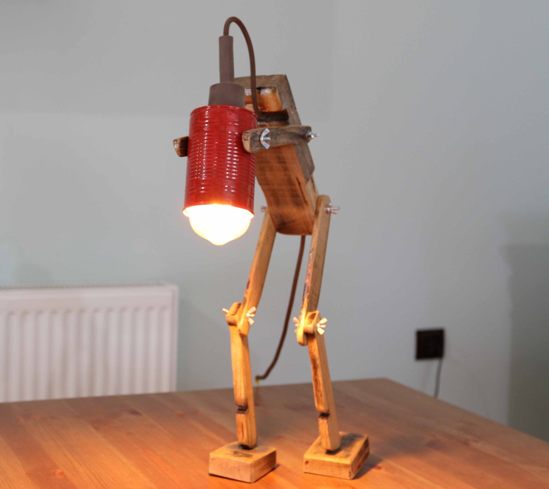 Handmade Robot Desk Lamp: Rustic Oak Barrel Vintage Light - Etsy