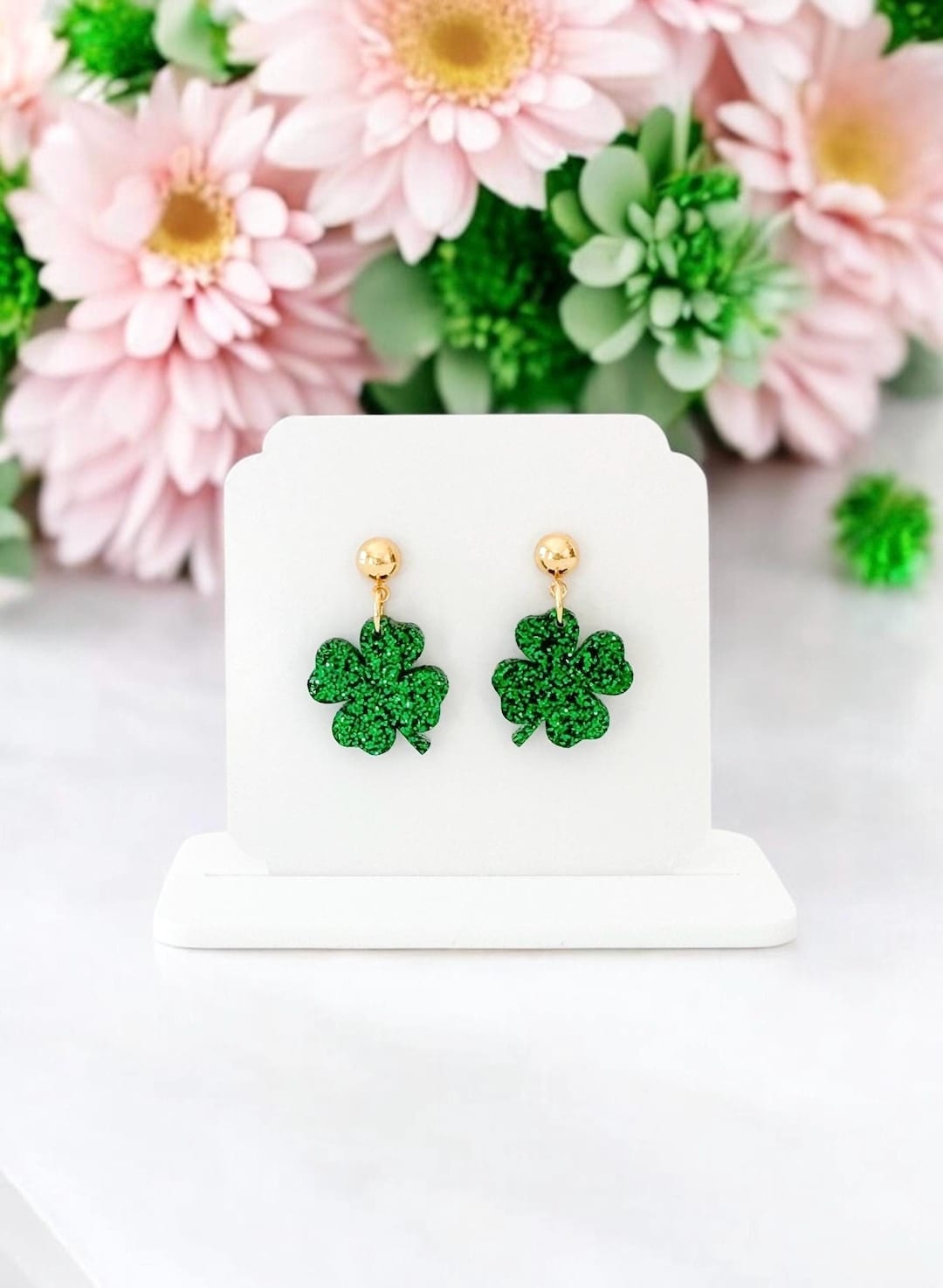 Green Glitter Shamrock Earrings | St. Patrick's Day Earrings | Green Shamrock Earrings | Mini ...
