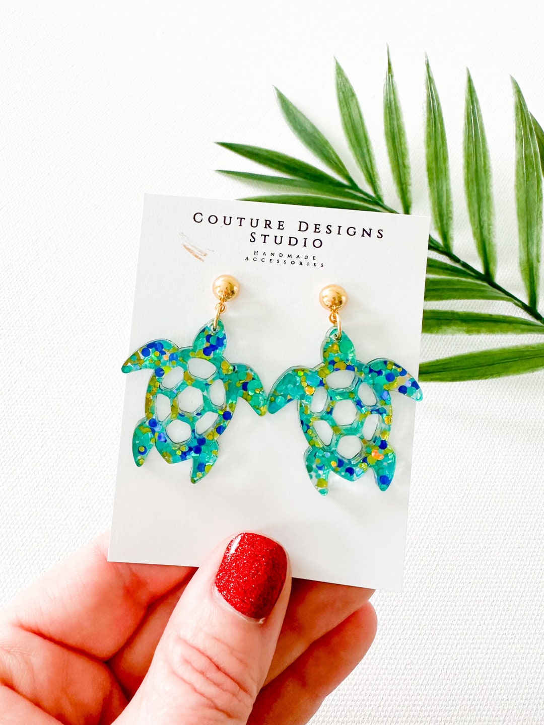 Sea Turtle Earrings Aqua Glitter Turtle Stud Earrings Turtle Glitter ...