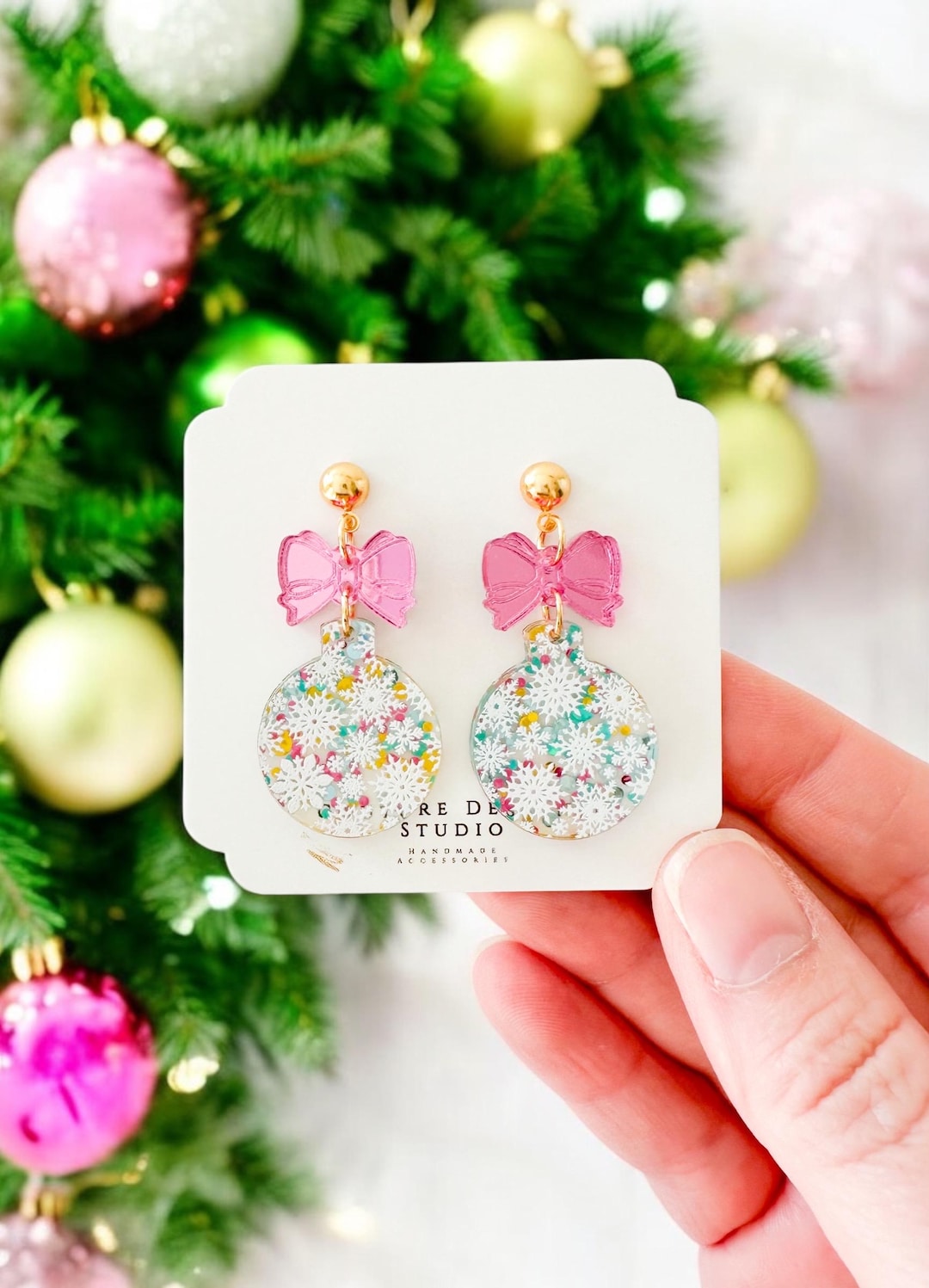 Christmas Ornament Earrings | Snowflake Ornament Christmas Earrings ...