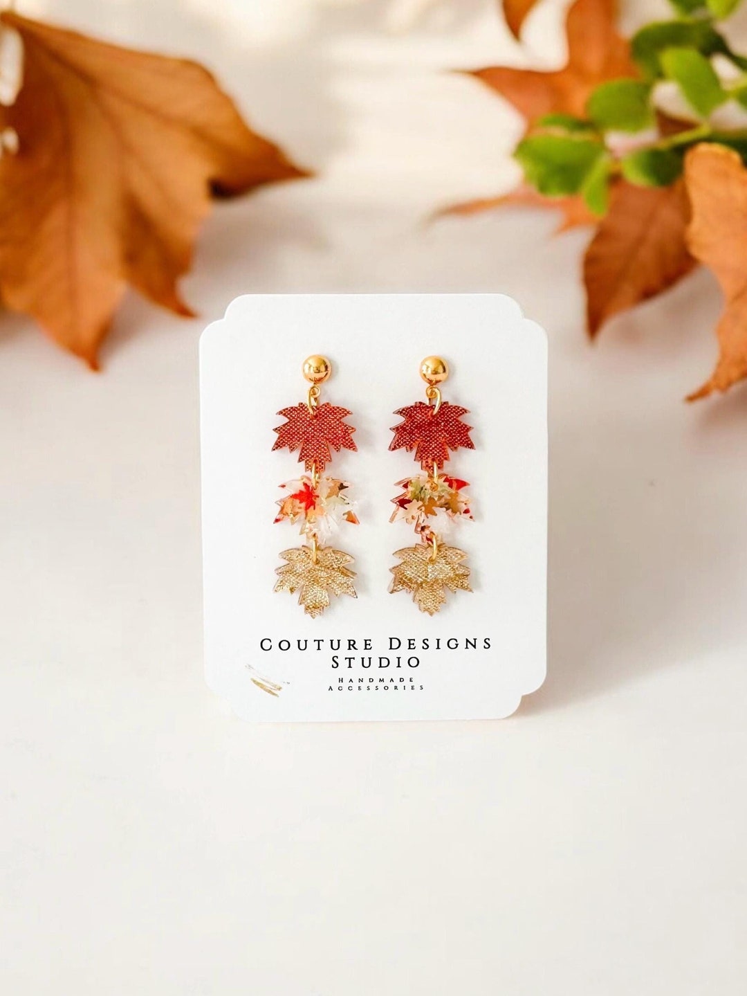 Stacked Maple Leaf Earrings | Glitter Fall Earrings | Fall Maple ...