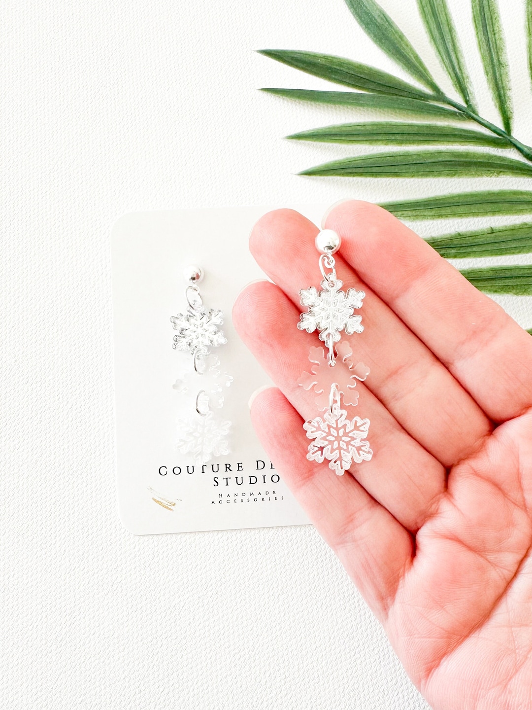 Snowflake Holiday Earrings | Stacked Snowflake Earrings | Etched ...