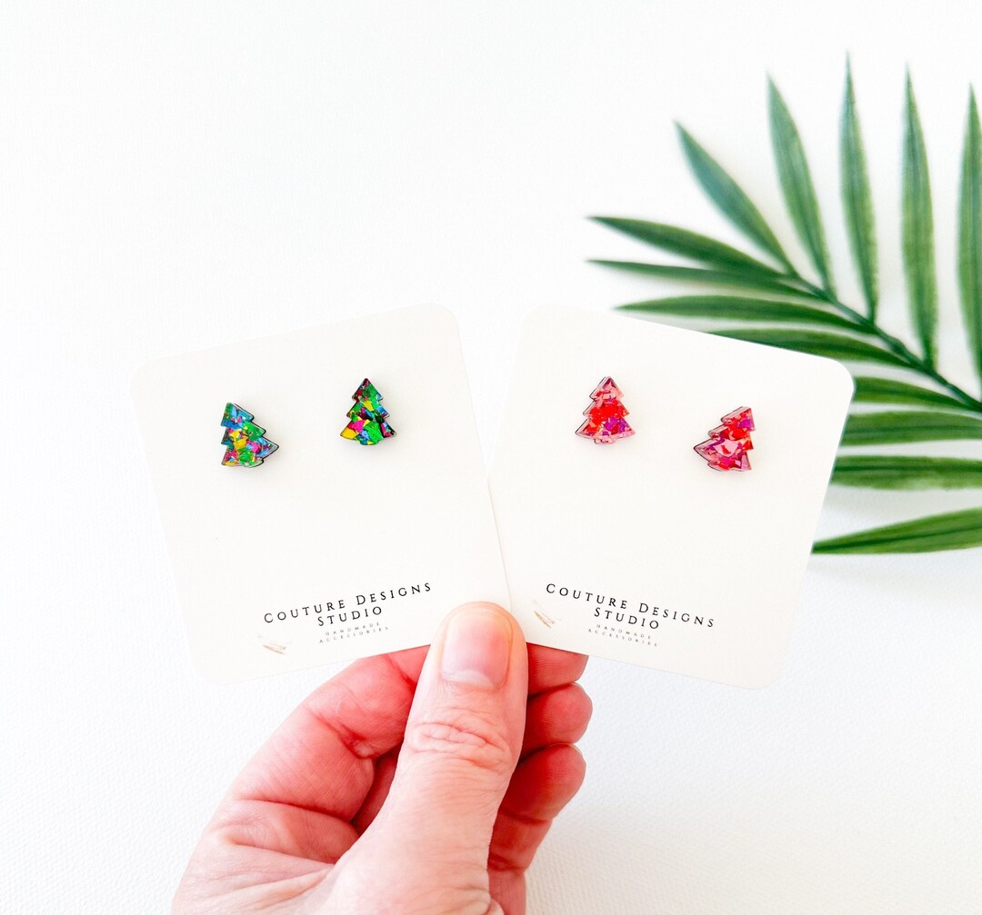 Christmas Tree Stud Earrings | Little Tree Earrings | Glitter Christmas ...