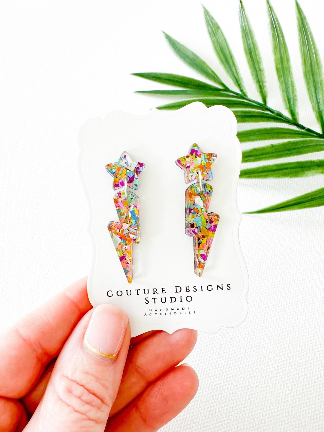 Glitter Lightning Bolt Earrings Pastel Glitter Flake Lightning Earrings Lightning Bolt Acrylic ...