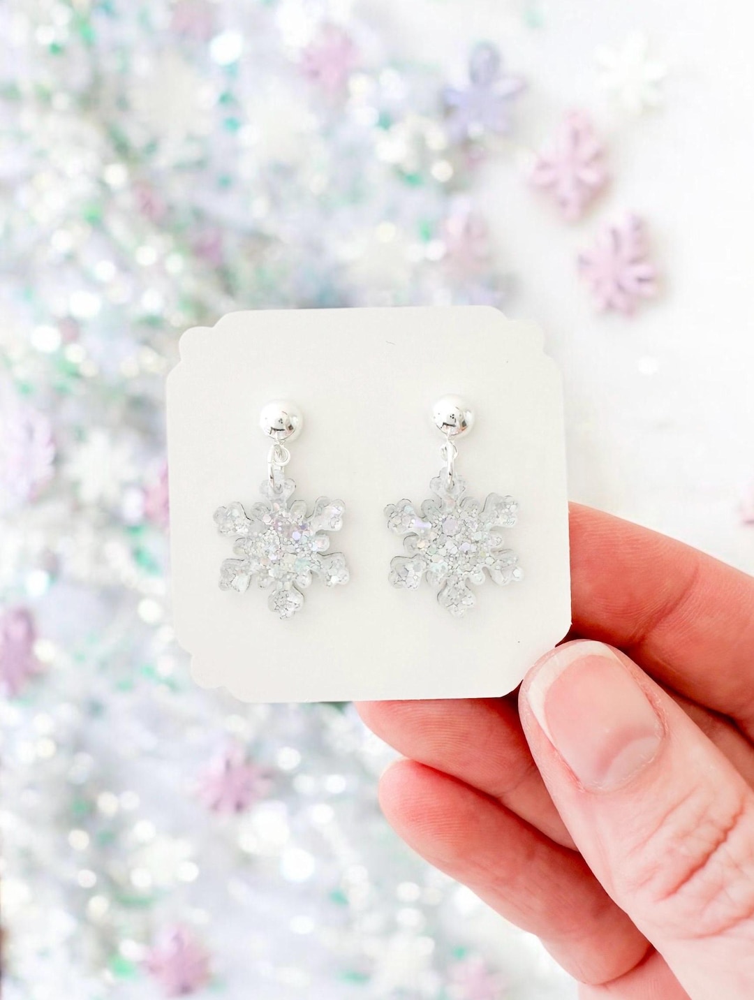 Snowflake Earrings | Mini Glitter Winter Snowflake Earrings | Simple ...