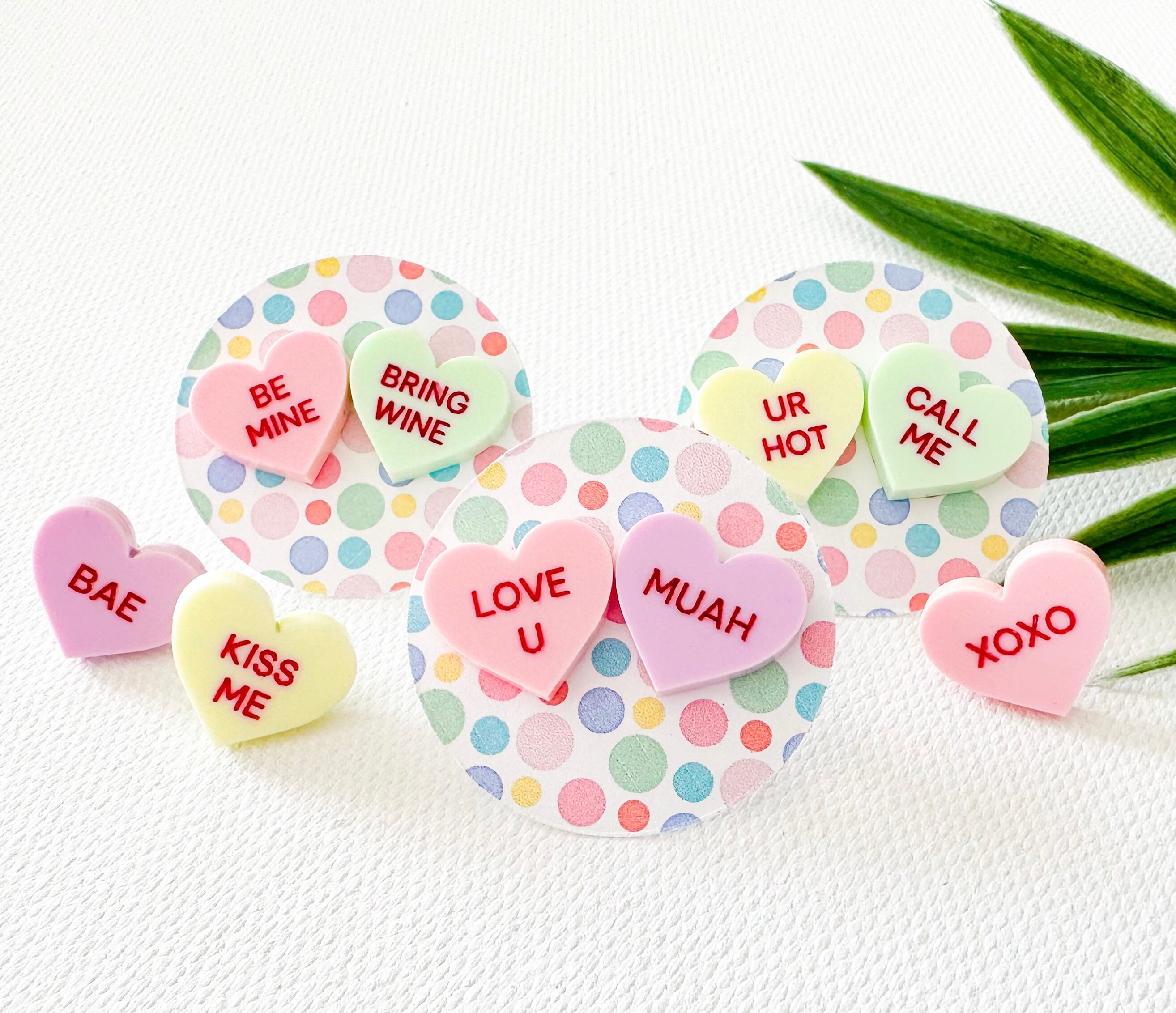 Candy Heart Studs Mix and Match Conversation Heart Earrings - Etsy