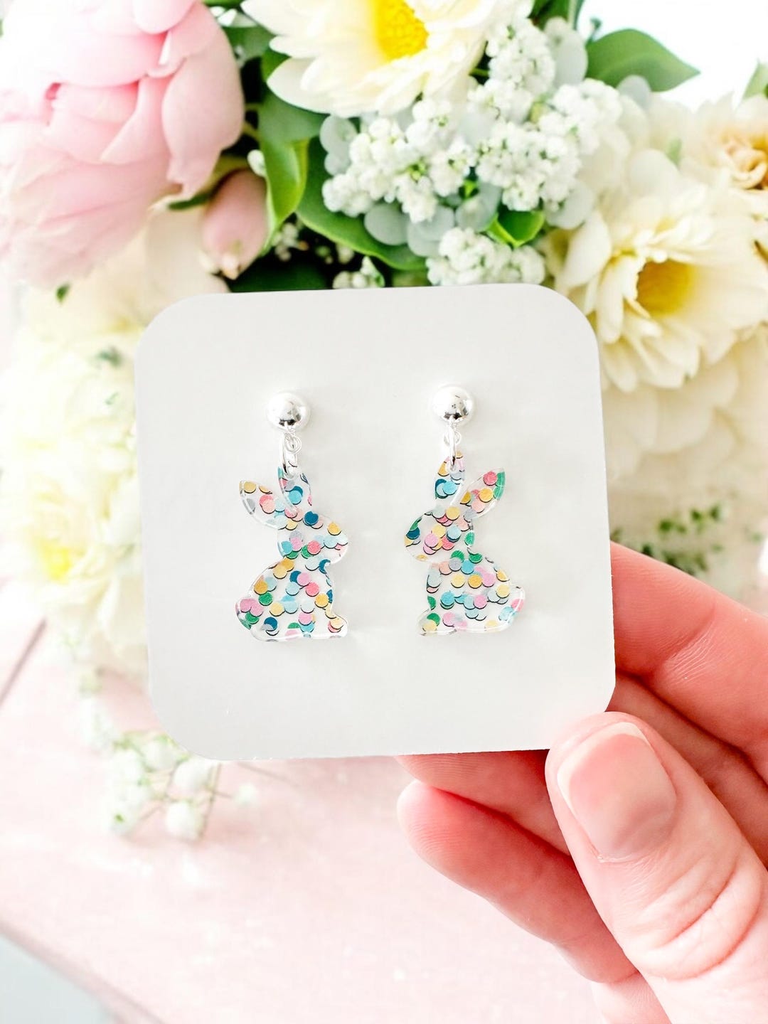 Easter Bunny Earrings | Polka Dot Easter Bunny Earrings | Pastel Easter Earrings - Etsy