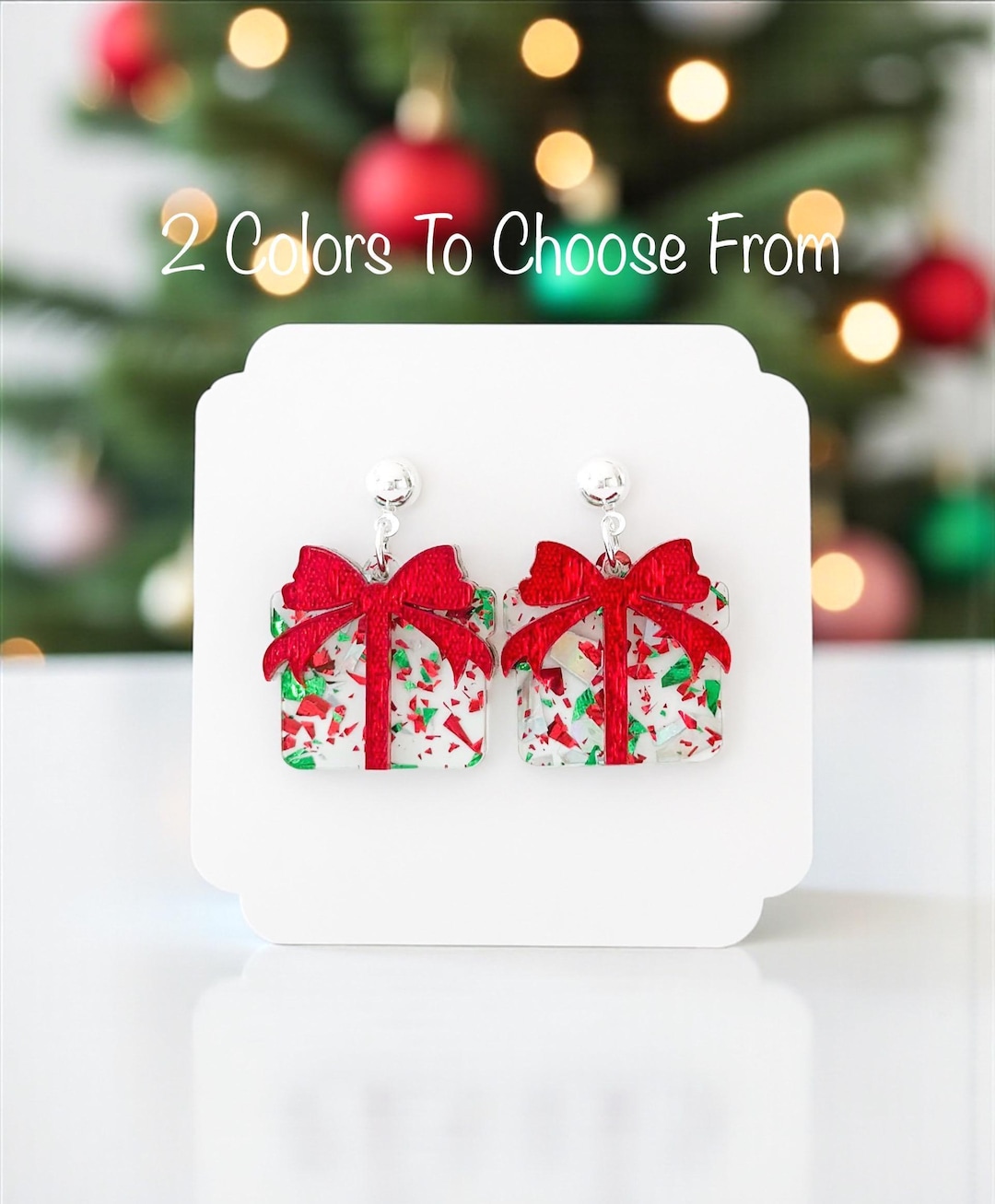 Christmas Present Earrings: Glitter Gift Christmas Earrings, Christmas ...