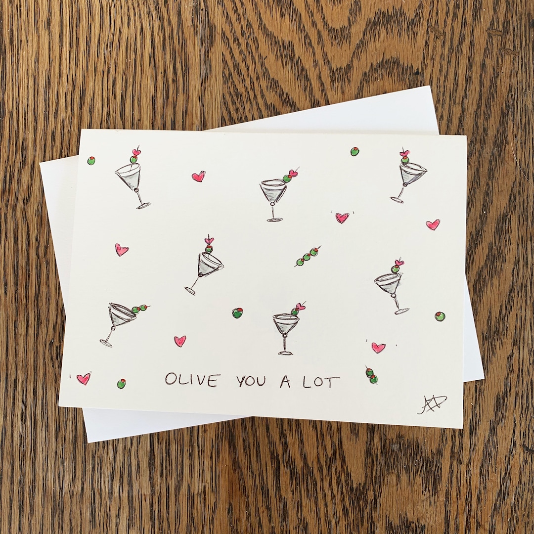 Olive You Card, Martini Card, Martini Vodka Gin Handmade Greeting Card ...