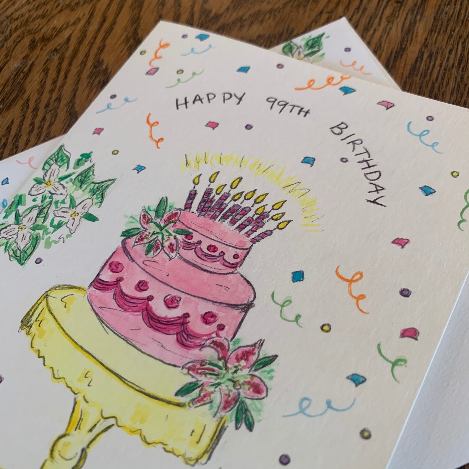 Happy Birthday Card Watercolor Handmade 99th Birthday Card - Etsy