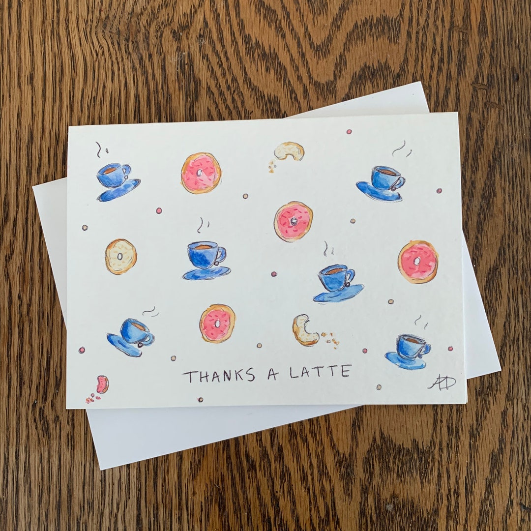 Handmade 'thanks a Latte' Card: Watercolor Coffee & Donut Design - Etsy