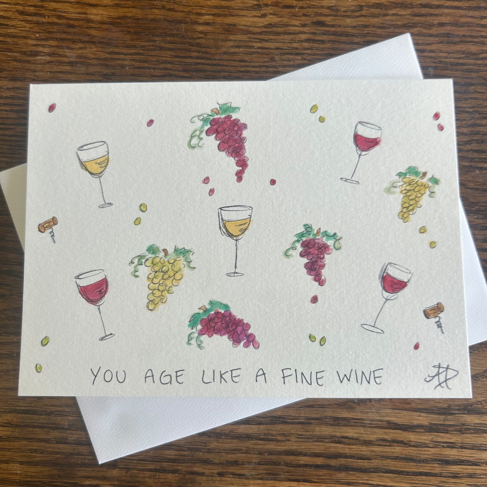 Handmade Wine Birthday Card: Funny Watercolor Grapes Design - Etsy