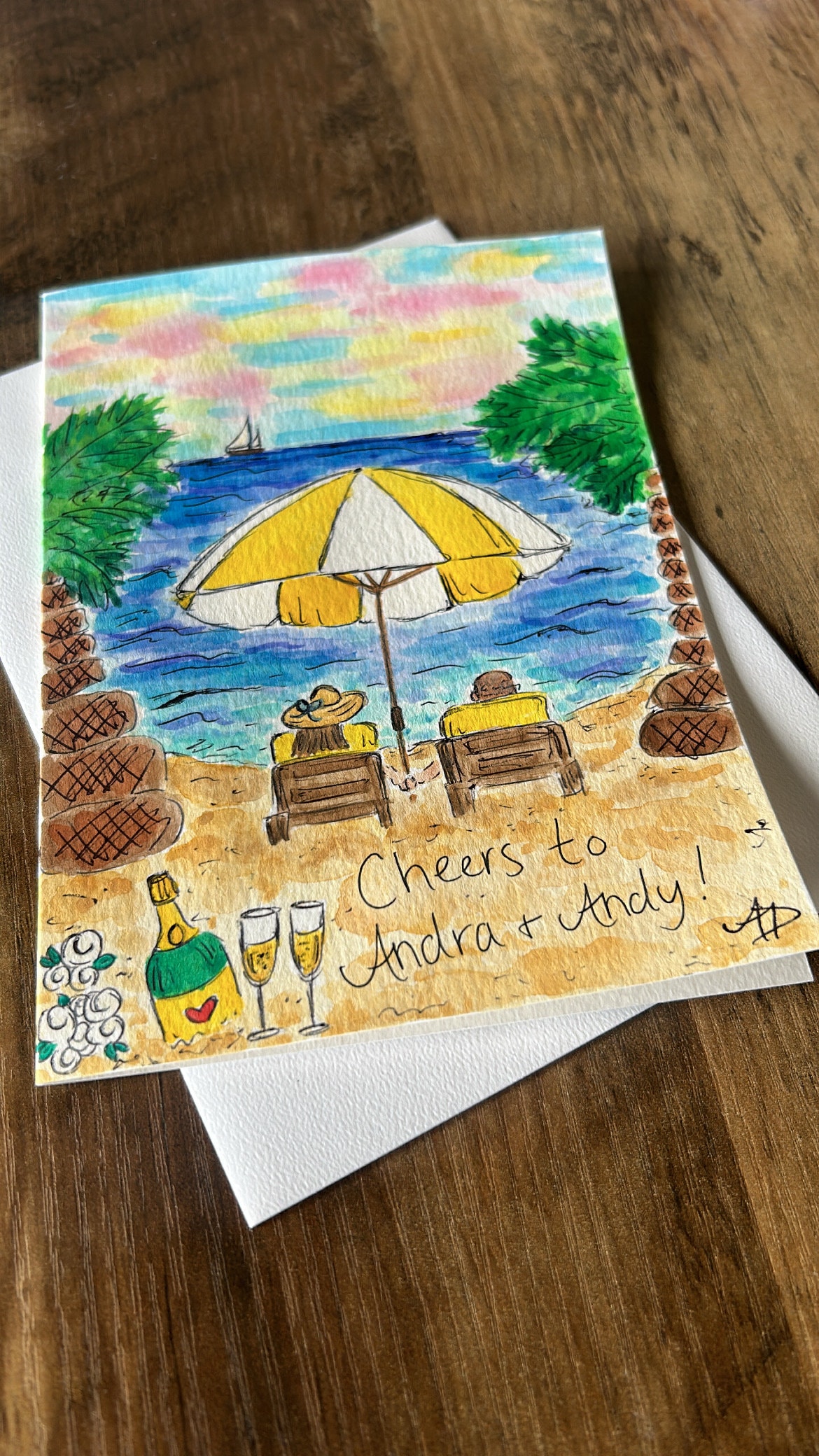 Personalized Beach Wedding Card Handmade, Custom Wedding Card Cheers ...