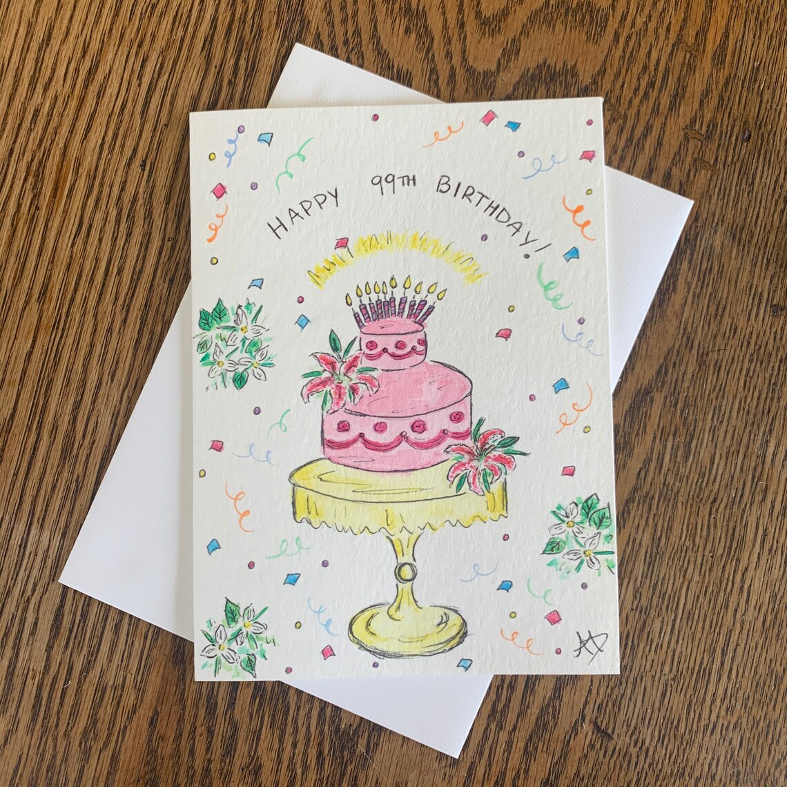 Happy Birthday Card Watercolor Handmade 99th Birthday Card | Etsy