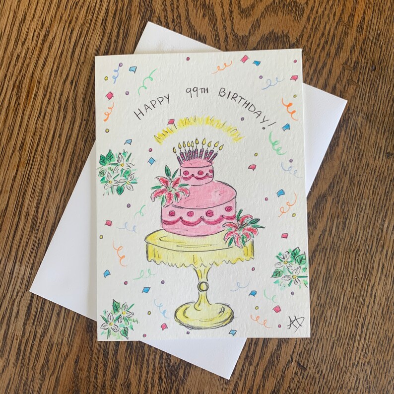 Happy Birthday Card Watercolor Handmade 99th Birthday Card - Etsy