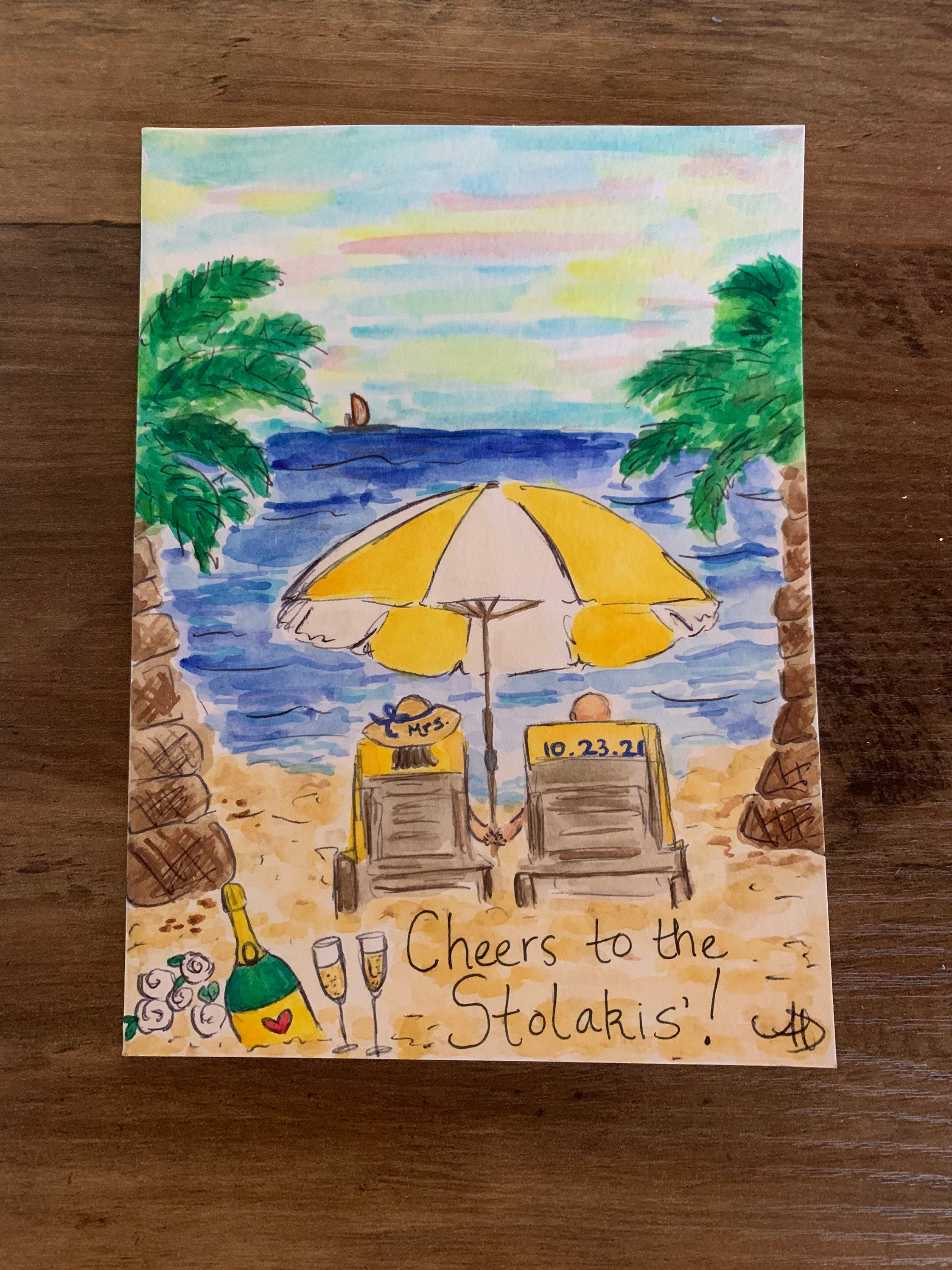 Personalized Beach Wedding Card Handmade, Custom Wedding Card Cheers ...