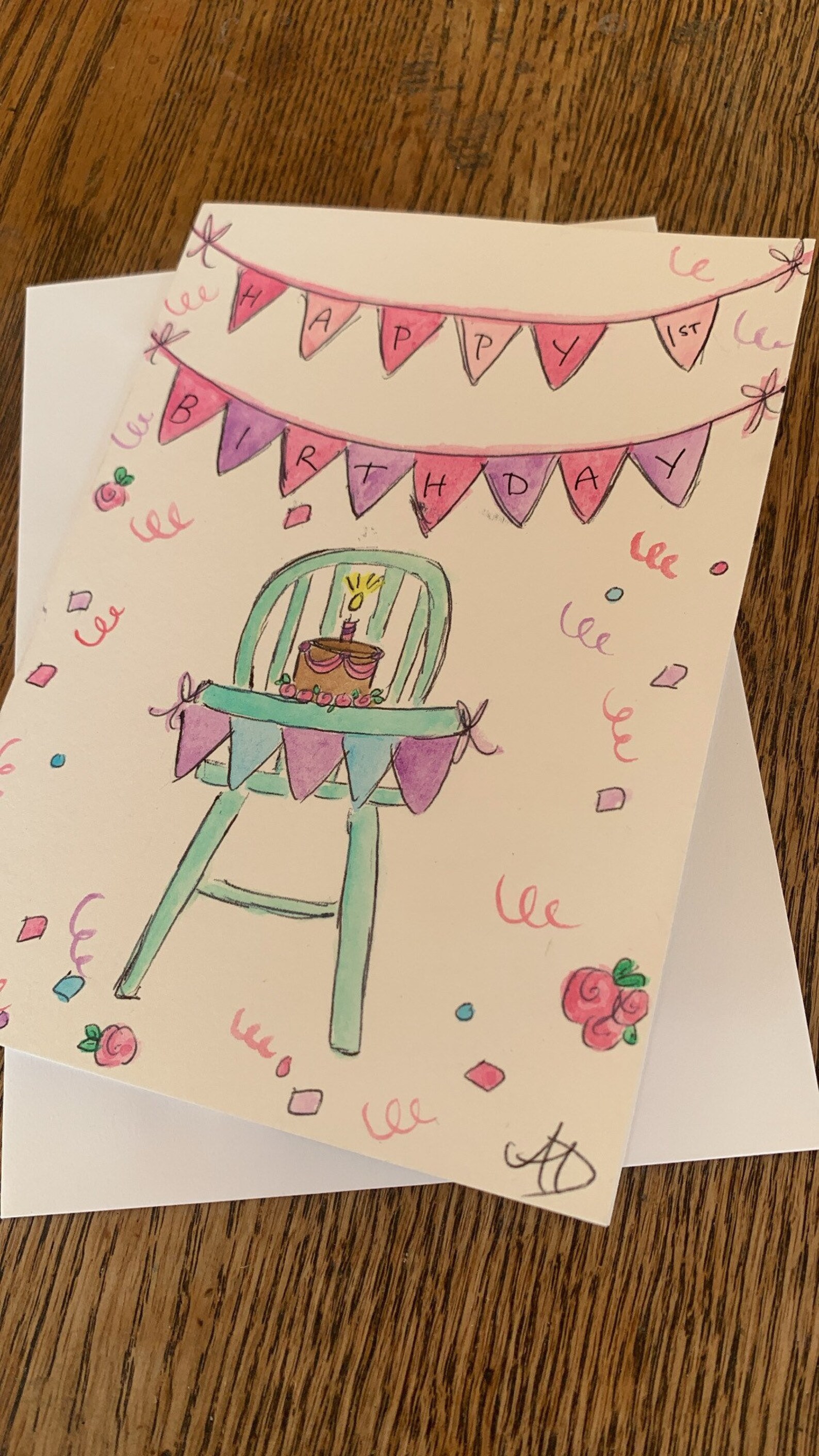 Babys First Birthday Card, First Birthday Baby Handmade Cake Turning ...