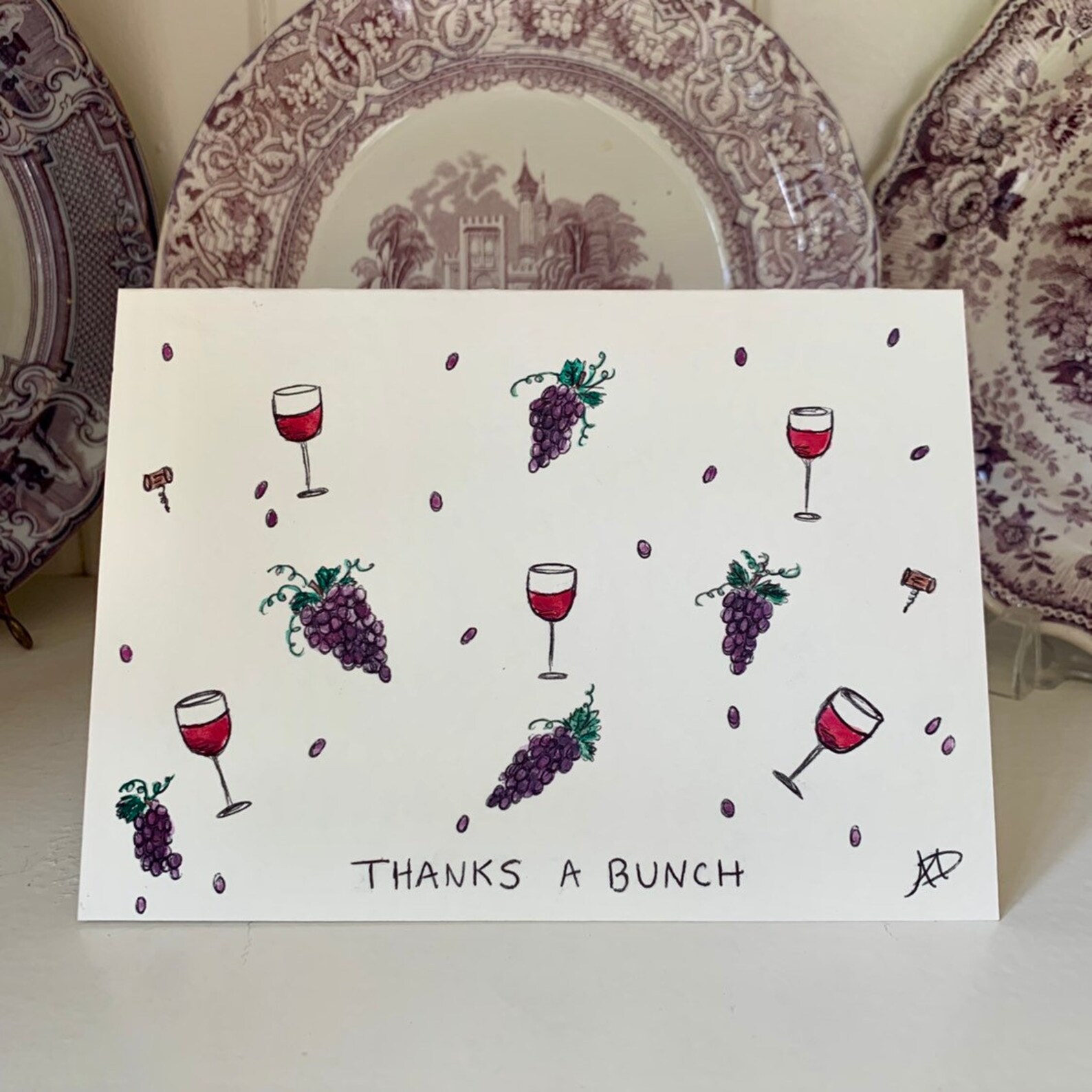 Thanks a Bunch Funny Thank You Card Grapes Wine Glass | Etsy