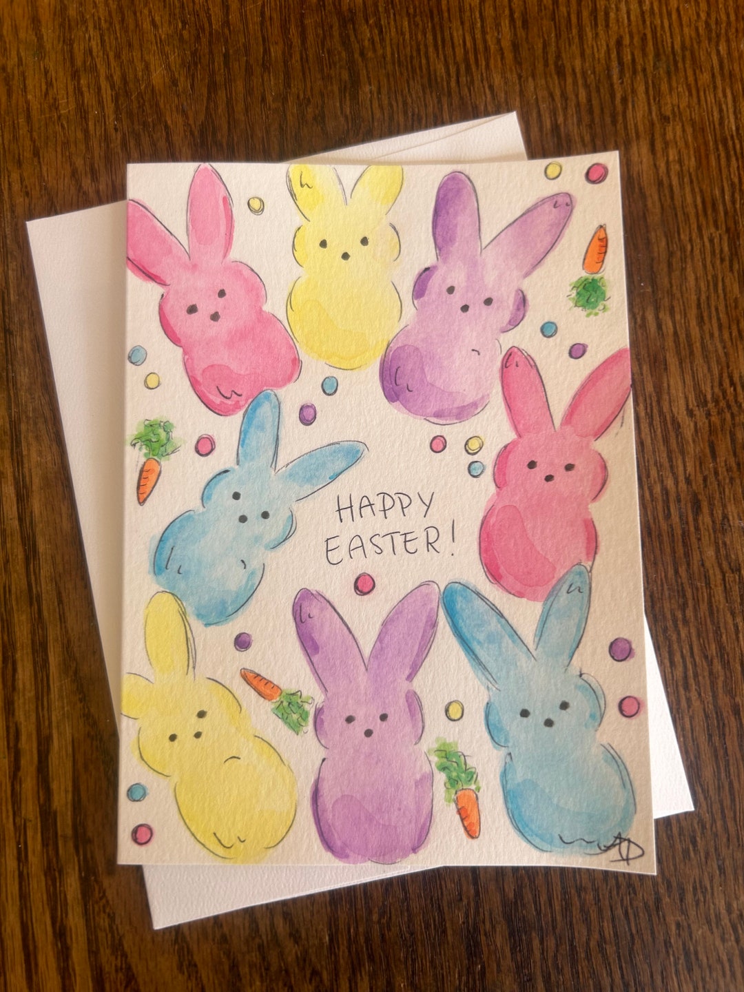 Easter Peeps Card Happy Easter Handmade Easter Card Peeps Watercolor ...