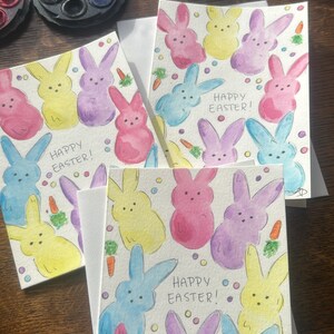 Handmade Easter Card: Watercolor Peeps Bunnies, Custom Text Available ...