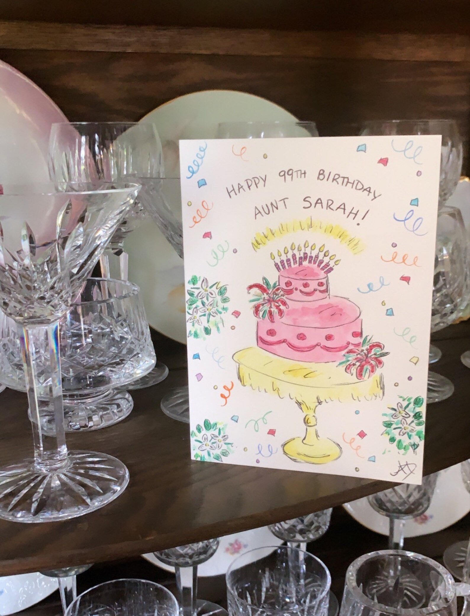Happy Birthday Card Watercolor Handmade, 99th Birthday Card, Happy ...