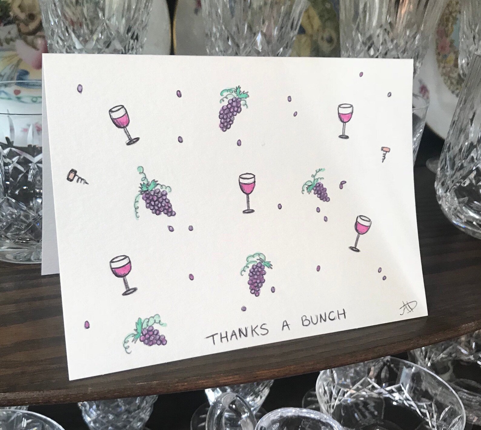 Thanks a Bunch Funny Thank You Card Grapes Wine Glass | Etsy
