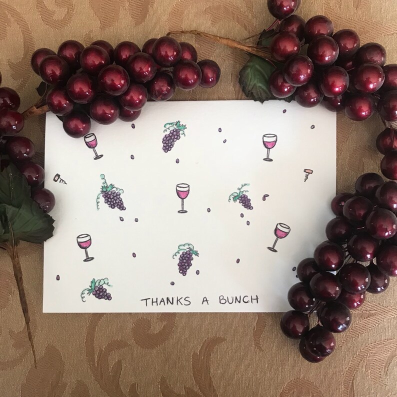 Funny Wine Thank You Card: Grapes Watercolor Handmade Card - Etsy