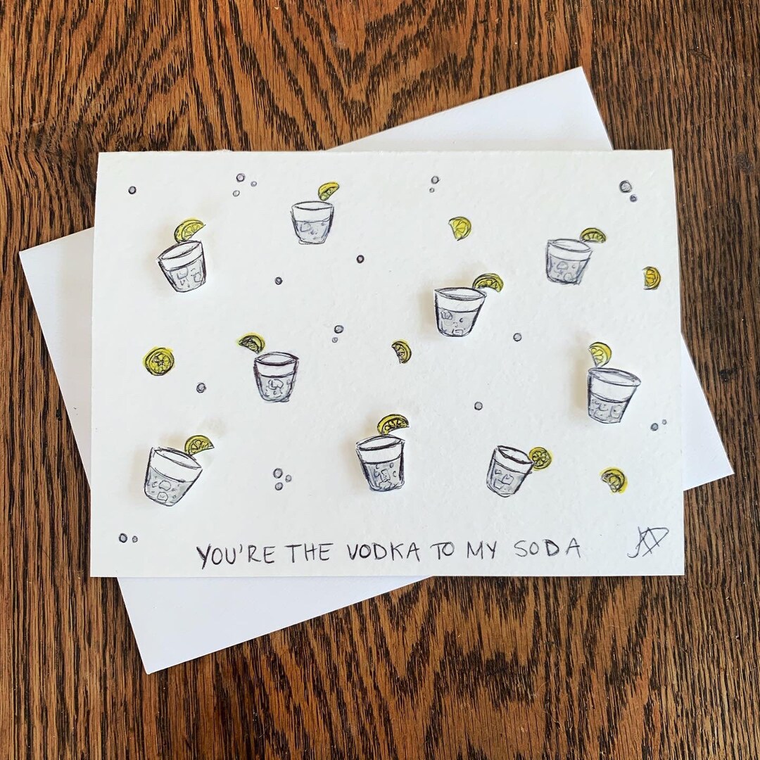 Vodka Soda Birthday Card: Handmade Watercolor Cocktail Greeting 3D - Etsy