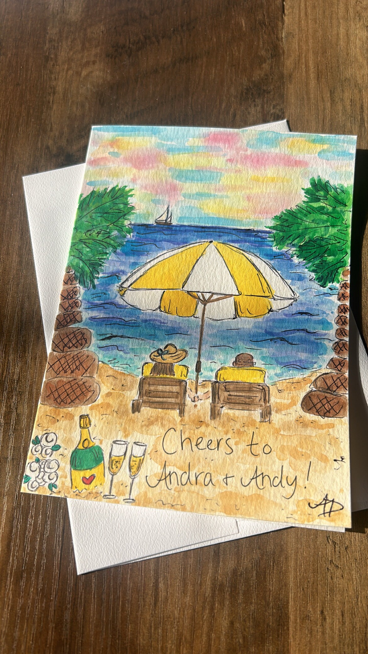 Personalized Beach Wedding Card: Handmade Watercolor Newlyweds Card - Etsy