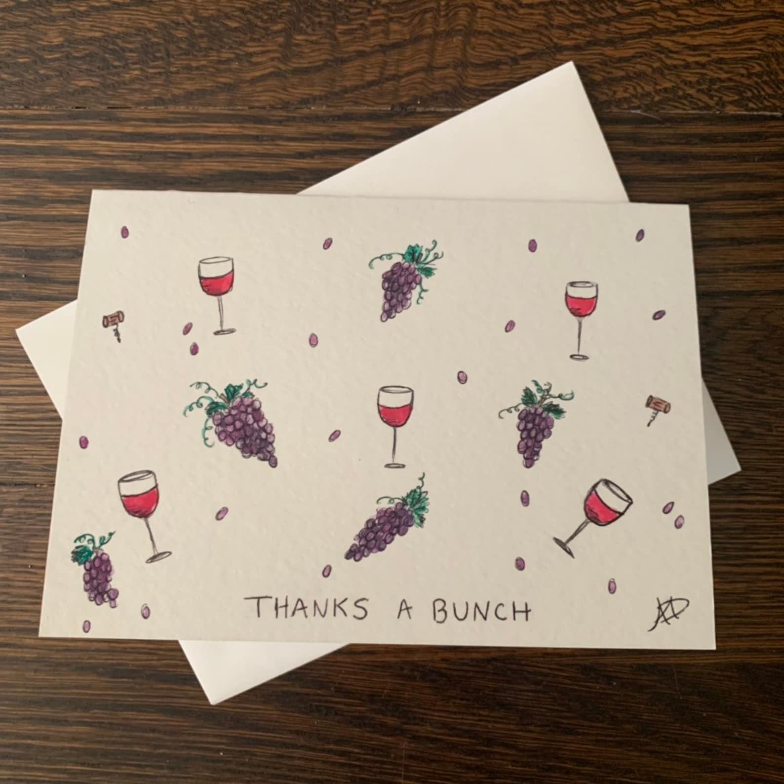 Thanks a Bunch Funny Thank You Card Grapes Wine Glass | Etsy