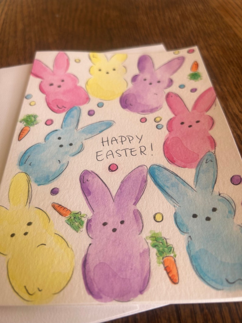 Handmade Easter Card: Watercolor Peeps Bunnies, Custom Text Available ...