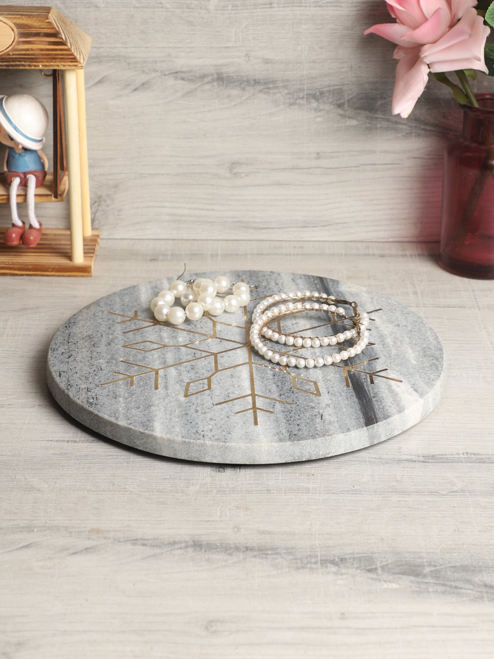 Handmade Marble Platter With Pure Brass Snowflake Inlay Work - Etsy