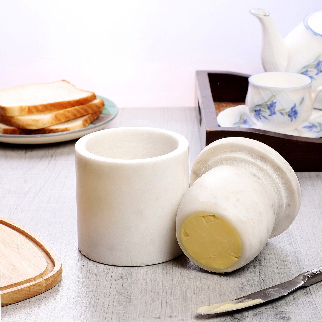 Handmade White Marble Stone Butter Keeper Butter Storage Canister ...