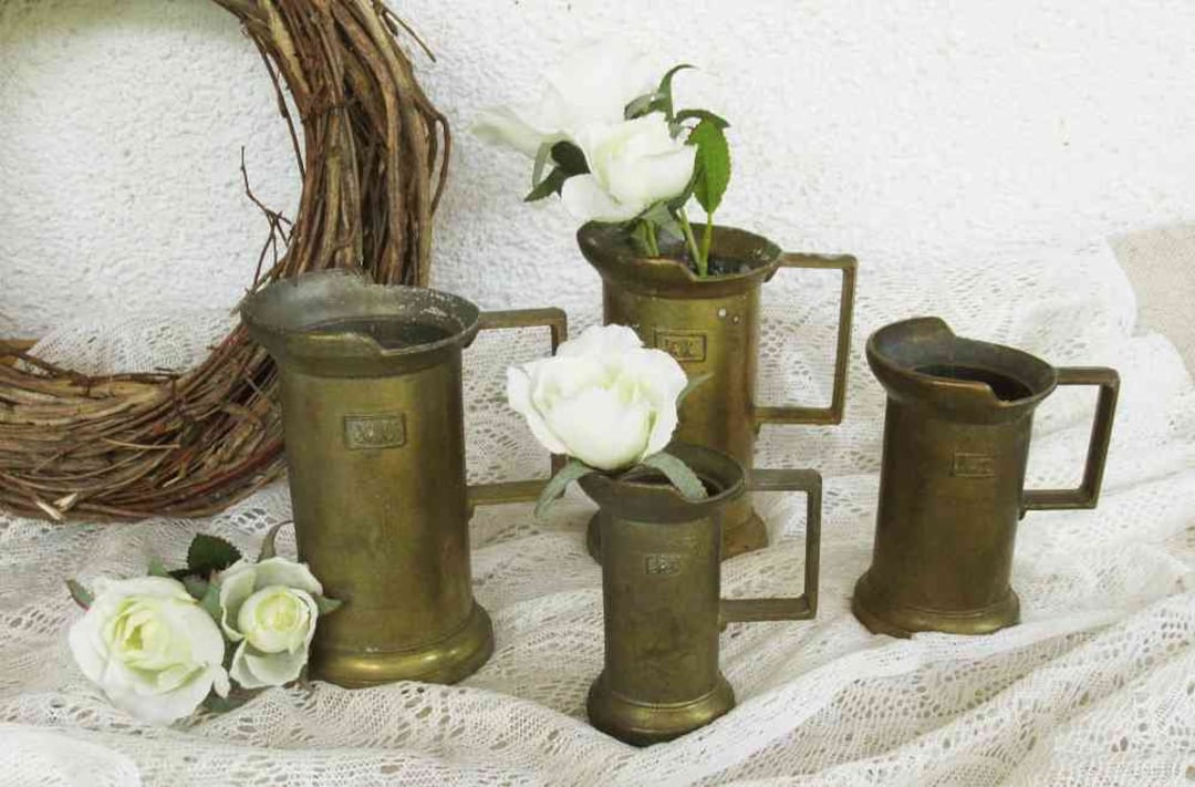 4 Ancient Measuring Cups Brass, Germany 4 Verry Old Measuring Cups ...