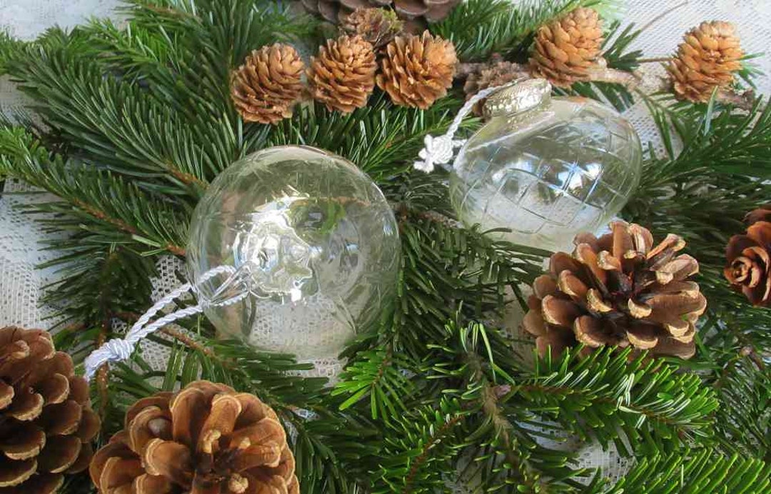 PAIR of Glass Christmas Tree Balls With 'diamond' Cut - Etsy