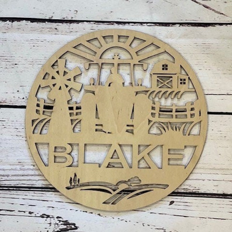 Farm Round Last Name Circle Monogram Wood Monogram Wedding Monogram ...