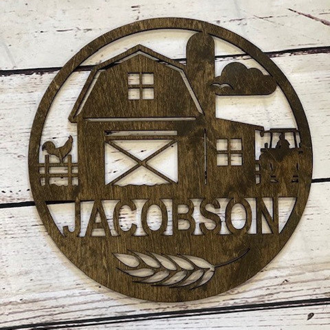 Farm Round - Last Name Circle Monogram - Wood Monogram - Wedding ...
