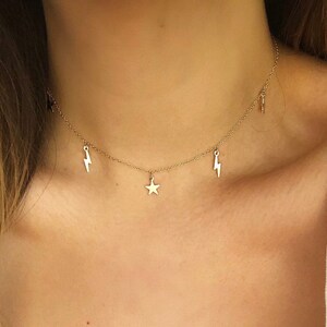 Lightning Bolt and Stars Shaker Choker, Gold Layering Necklace, Gold ...