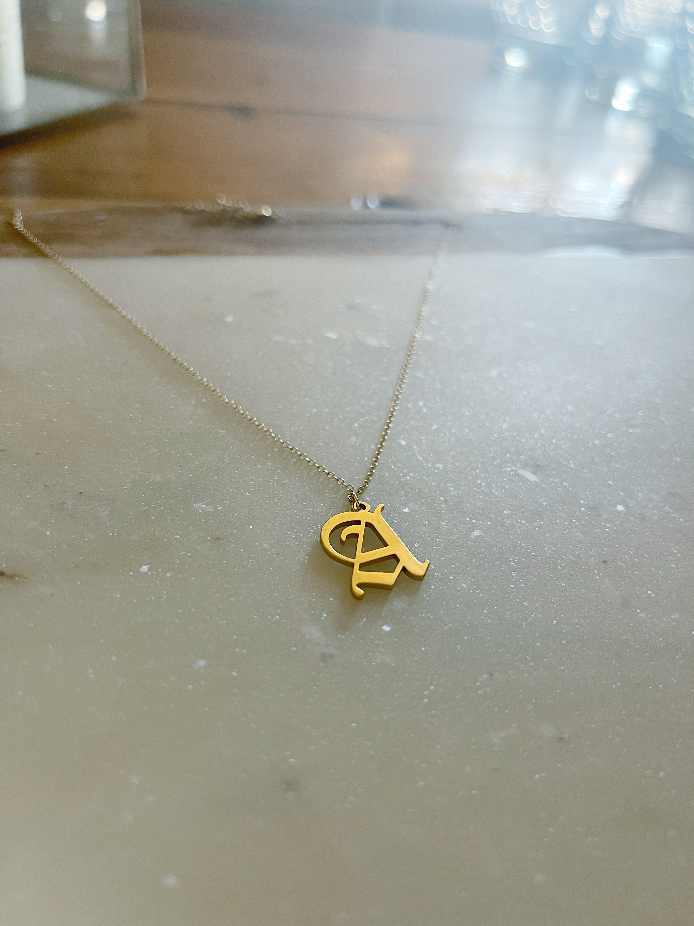 Gold Filled Old English Script Letter Necklace, Gift for Her, Initial Necklace, Personalized ...