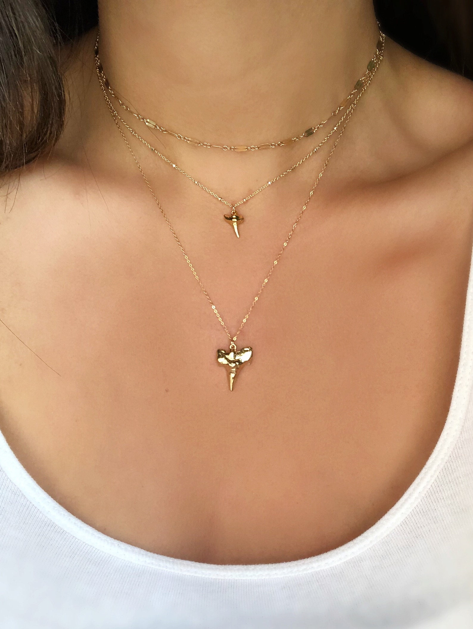 Mini Niki Gold Shark Tooth Necklace, Shark Tooth Choker, Gold Shark ...