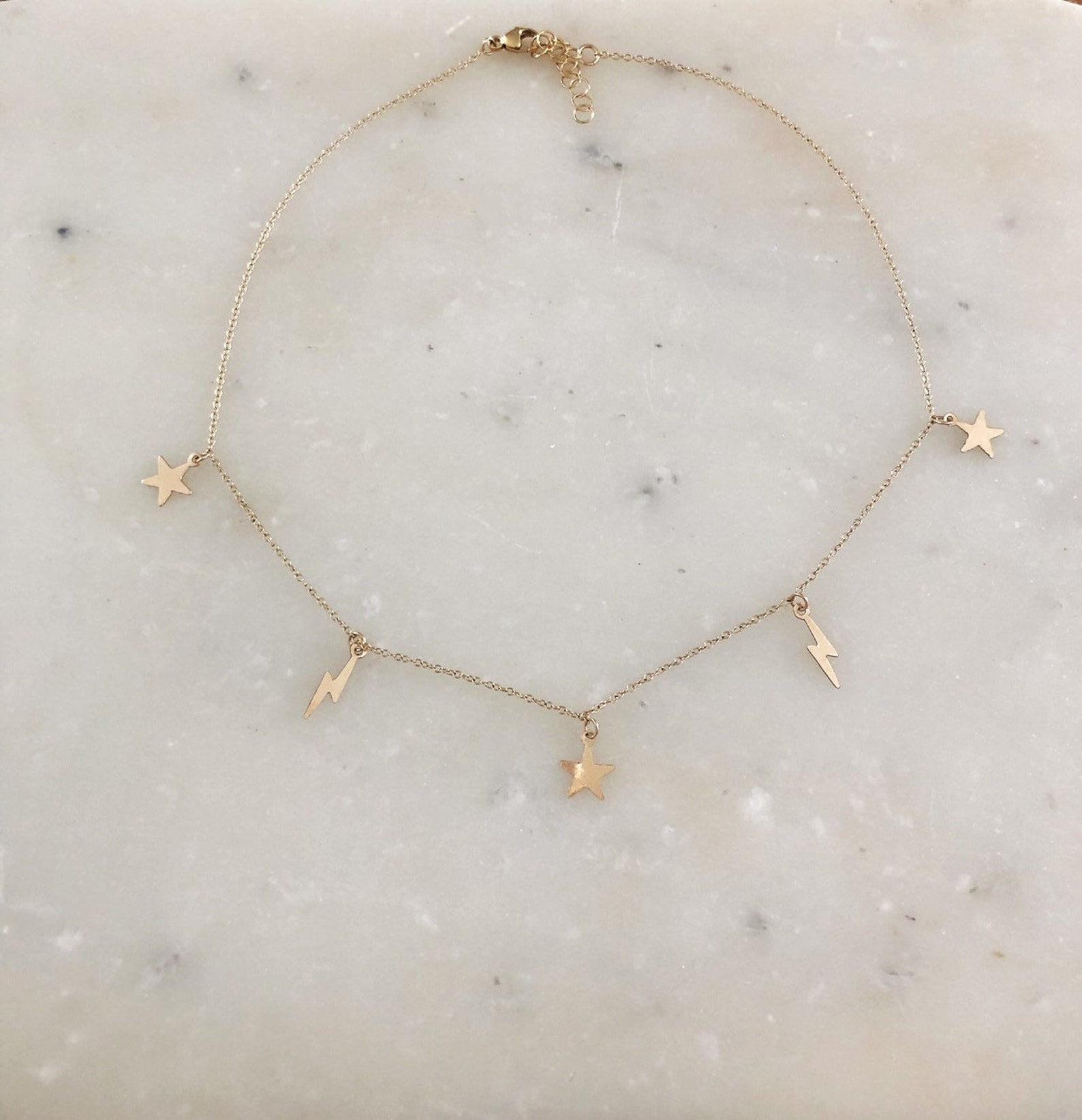 Lightning Bolt And Stars Shaker Choker Gold Layering | Etsy