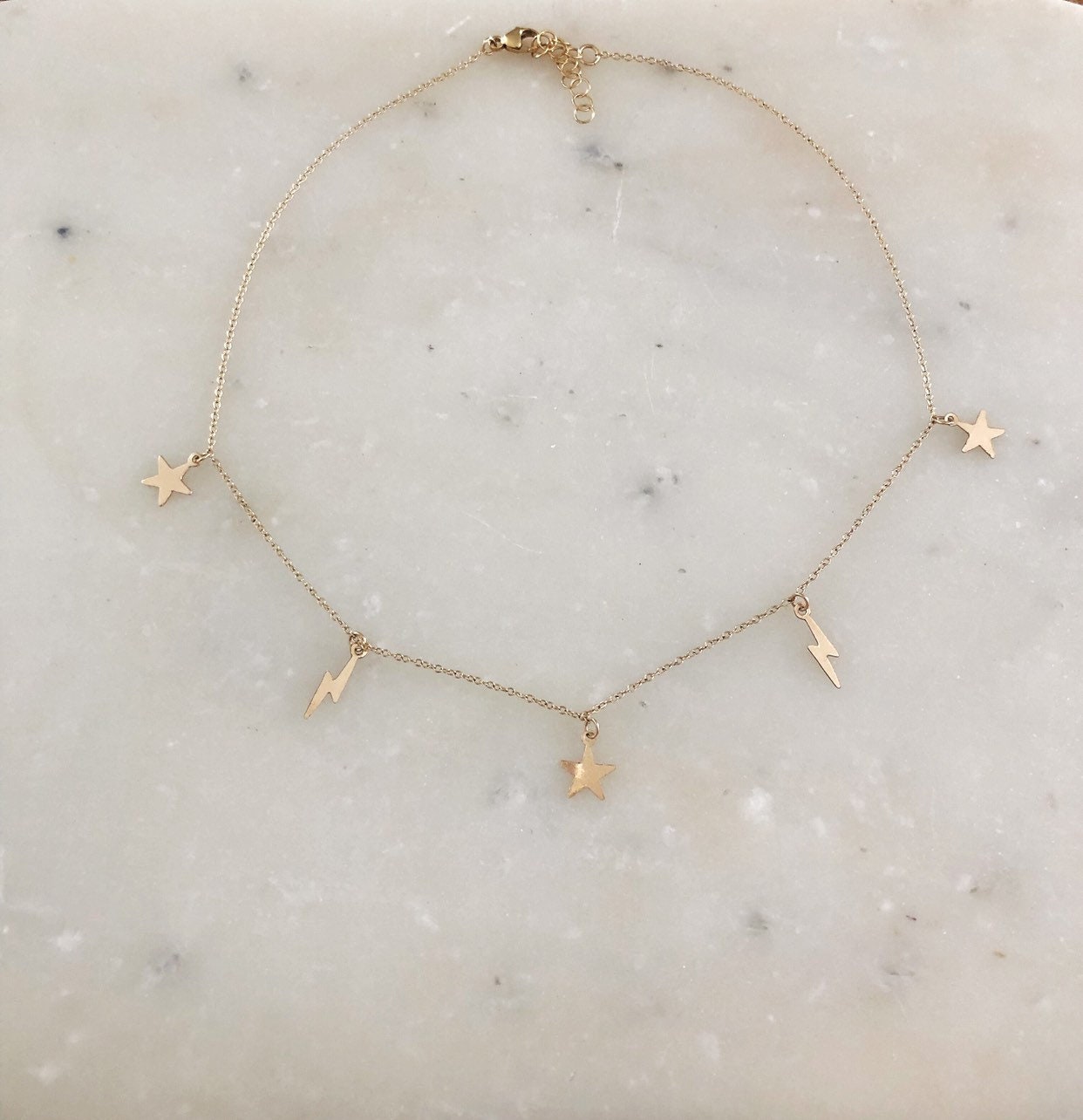 Lightning Bolt And Stars Shaker Choker Gold Layering | Etsy