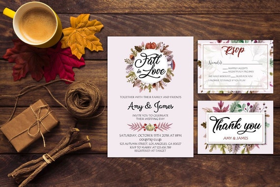 Fall in Love Wedding Invite Printable Cardwedding Invitation | Etsy