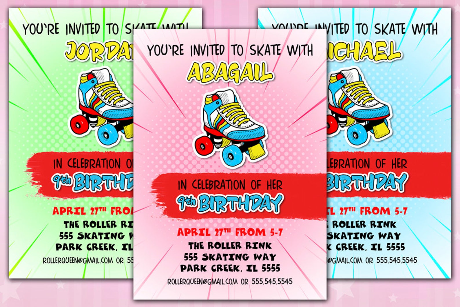 Roller Skate Birthday Party Invitation, Roller Skating Invitation for ...