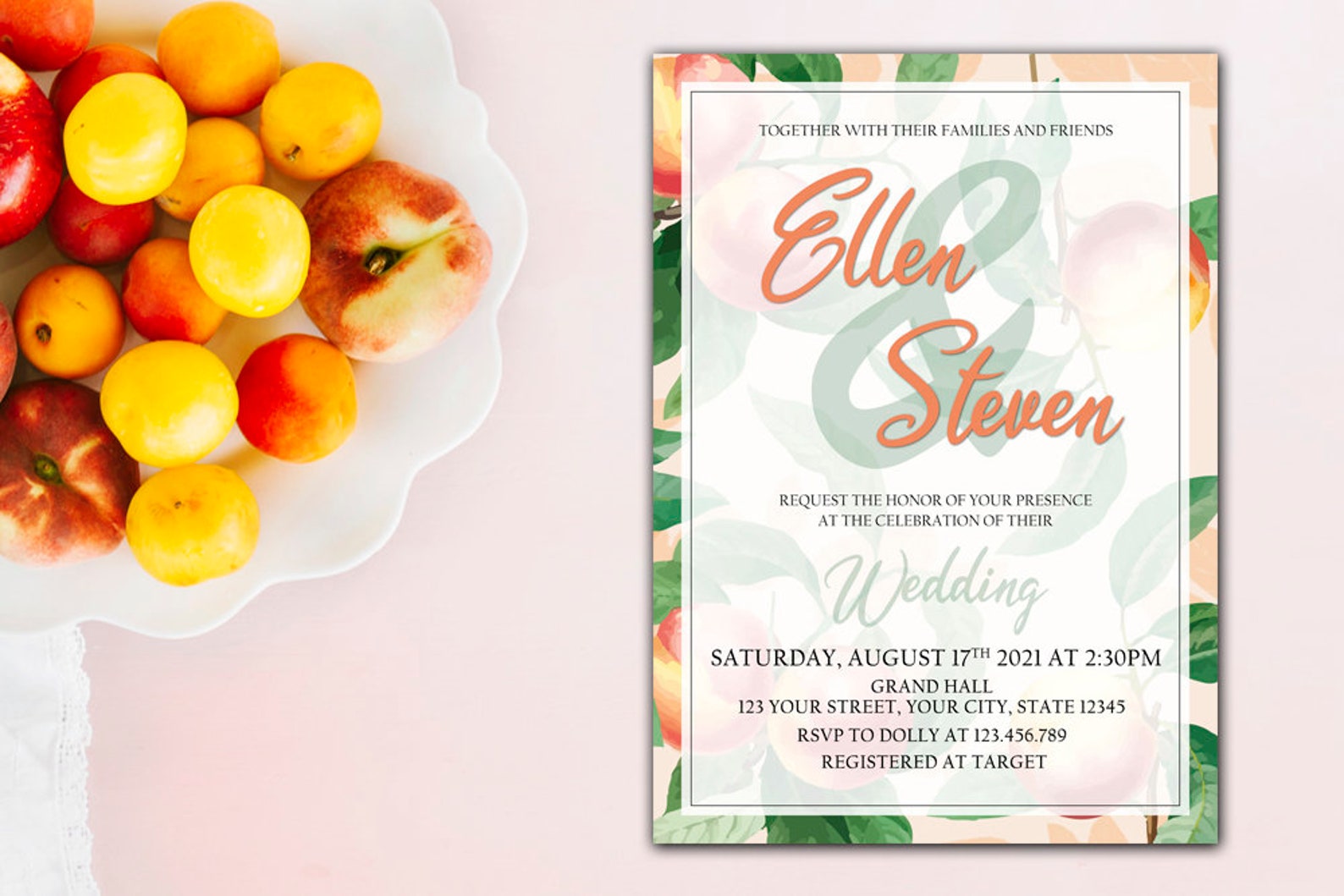 Personalised Peach Wedding Invitationprintable Wedding | Etsy