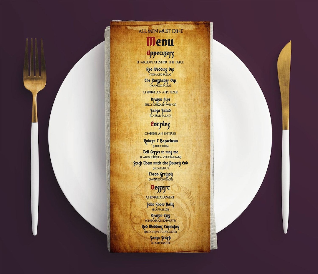 Wedding Menu Rustic Printable Card, Wedding is Coming, Game of Thrones ...