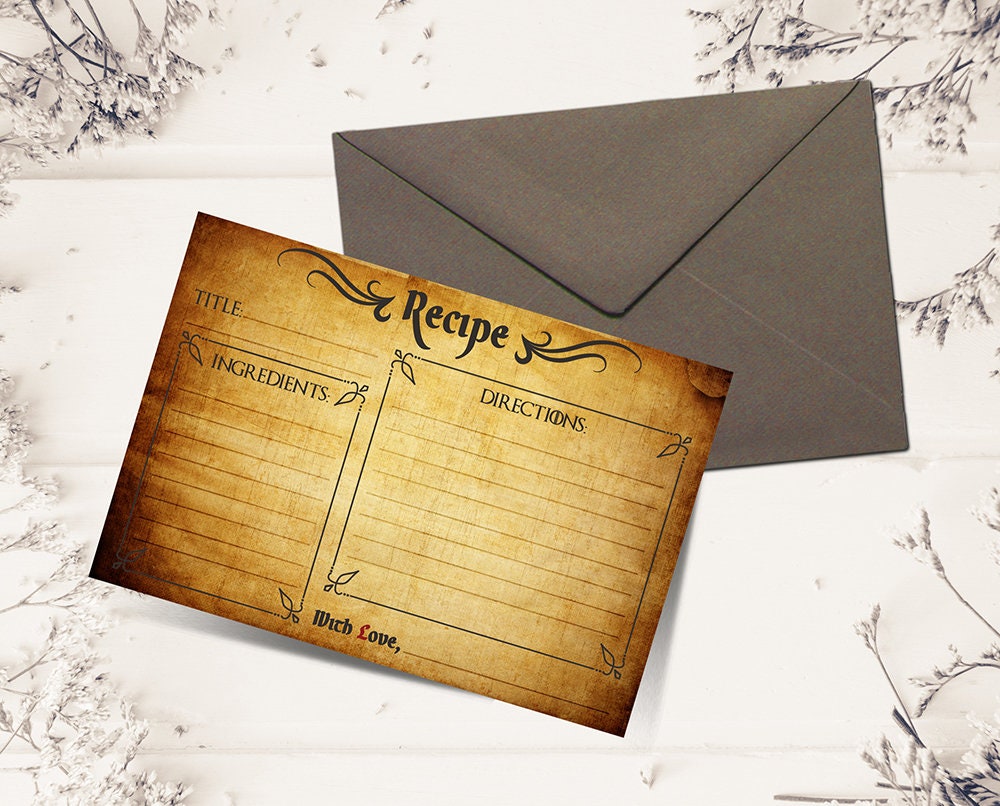 Bridal Shower Recipe Card, Rustic Recipe Cards, Theme Recipe Cards ...