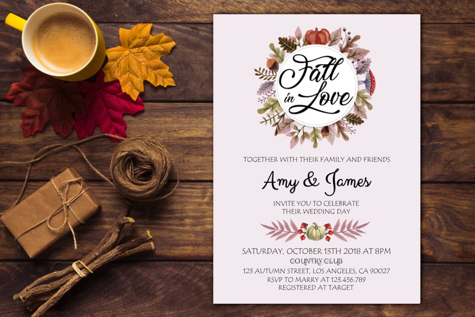 Fall in Love Wedding Invite Printable Cardwedding Invitation - Etsy